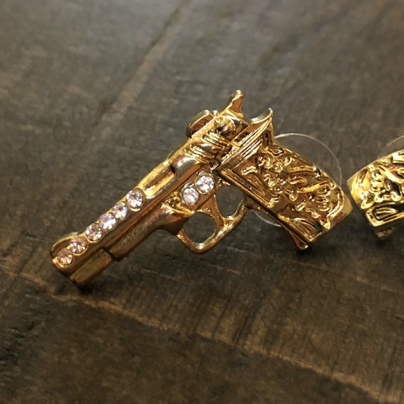 Jewelry | Gold Tone Crystal Automatic Gun Stud Earrings | Poshmark